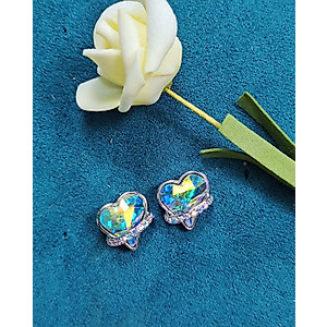 Earrings for Women,Infinity Love Heart Austria Crystal,925 Sterling Silver Stud Earrings,Anniversary Birthday Graduation Jewelry Gifts for Her (Aurore Boreale)