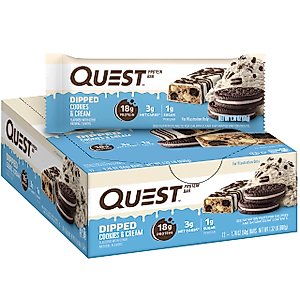 Quest Nutrition Dipped Chocolate Cookies & Cream Protein Bars, High Protein, Low Carb, Gluten Free, Keto Friendly, 12 Count