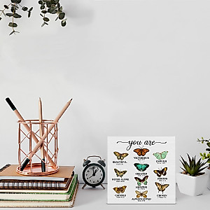 Inspirational Bible Verse Wooden Box Sign Christian Home Decor Butterfly You Are Beautiful Scriptures Wood Sign Desk Decoration Religious Wood Block Plaque Box for Shelf Nursery 5 x 5 Inches