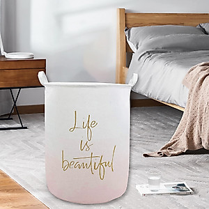 Mziart Storage Bins, 19.7" Large Storage Basket Canvas Nursery Hamper Collapsible Laundry Baskets Waterproof Organizer Basket with Gradient Design for Toys Clothes Kids Bedroom (Pink)