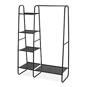Whitmor Freestanding Wardrobe w/Fine Mesh Fabric Shelves for Portable Clothing Storage, Black