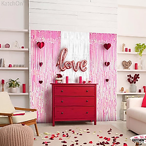 KatchOn, Xtralarge White and Pink Backdrop - 3.2x8 Feet, Pack of 3 | Pink and White Streamers for White Pink Birthday Decorations | Bridal Shower Decorations | Galentines Day Decorations for Party