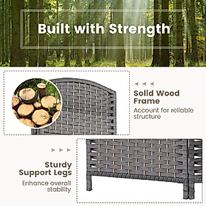 Giantex Room Divider 4 Panel, 6FT Tall Folding Privacy Screen with Solid Wood Frame, Hand-Woven Texture, Fully Assembly, Freestanding Wall Partition Room Dividers for Bedroom Office Patio