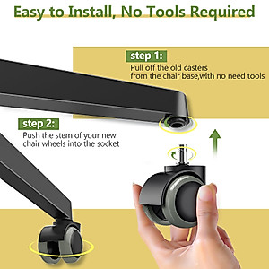 Office Chair Wheels Replacement for IKEA Chairs, 10mm Stem (Set of 5), PChero 2" Heavy Duty Swivel Polyurethane Casters for IKEA Chair Furniture Accessories, Protection for Hardwood Floors Carpet