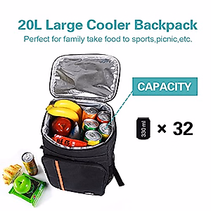 Cooler Backpack 20L Insulated Backpack Coolers Lightweight Leak-Proof (black)