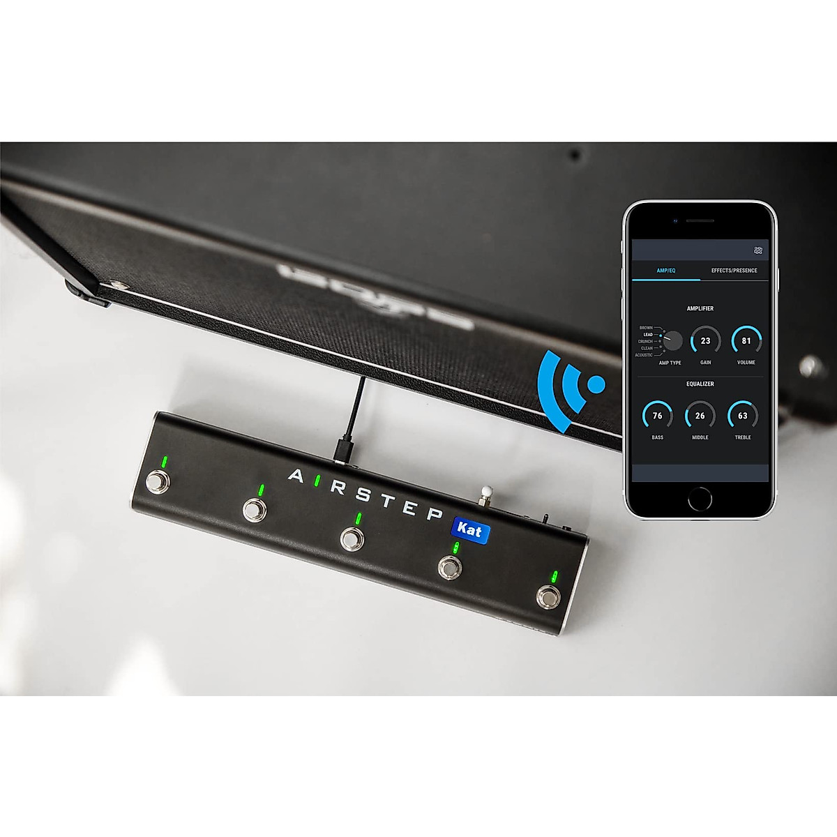 XSONIC Airstep Kat Edition KATANA MkII & I Footswitch with 5 Footswitches, 2 Control Modes(Change Presets, Toggle Effects), 300H Playtime, Modify Amp sound with BTS App for iOS and Android, Wirelessly