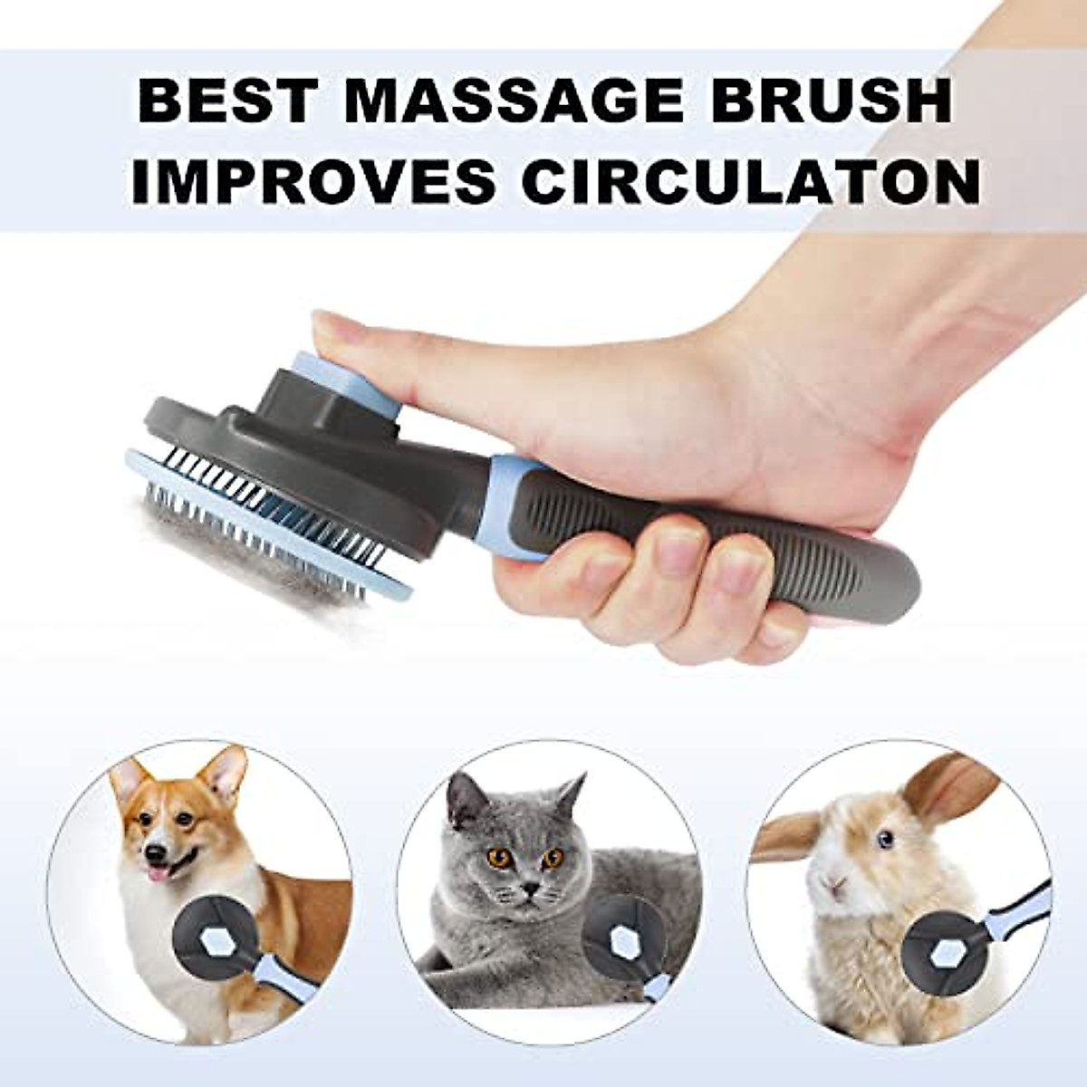 FYY Dog and Cat Brush for Shedding, Self Cleaning Dog Grooming Brush Pet Slicker Brush for Long or Short Haired Dogs Cats Grooming Supplies Blue