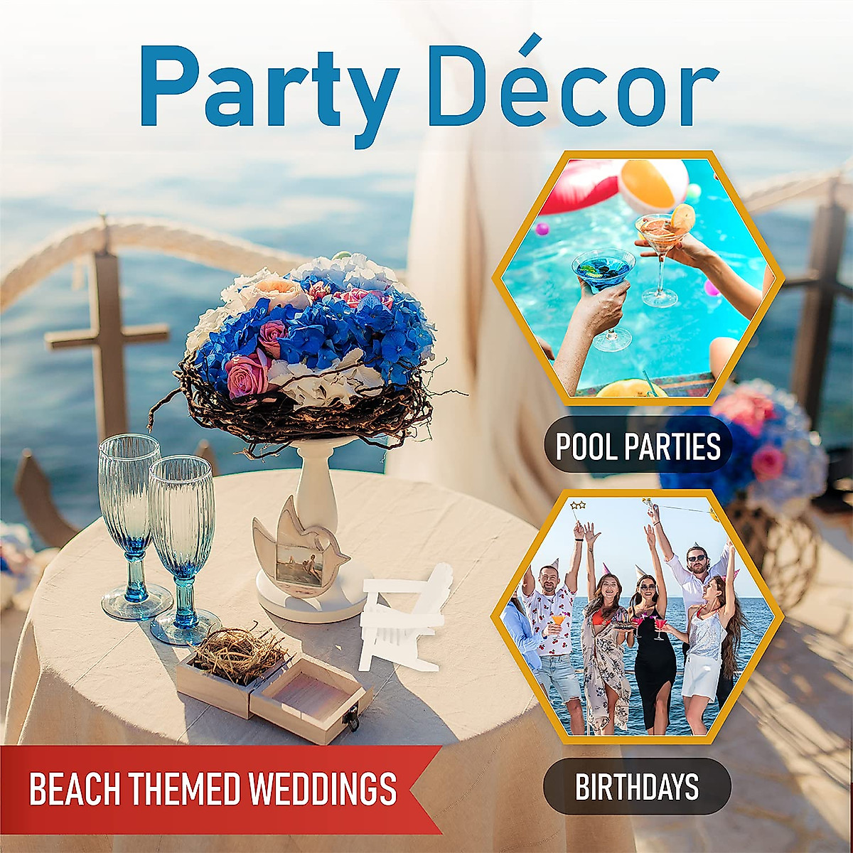 Wood Adirondack Miniature Chair - Wedding Cake Topper Mini Doll Furniture Top Decoration Favor Beach Theme, Great for Dollhouse (White, 4 Pack)