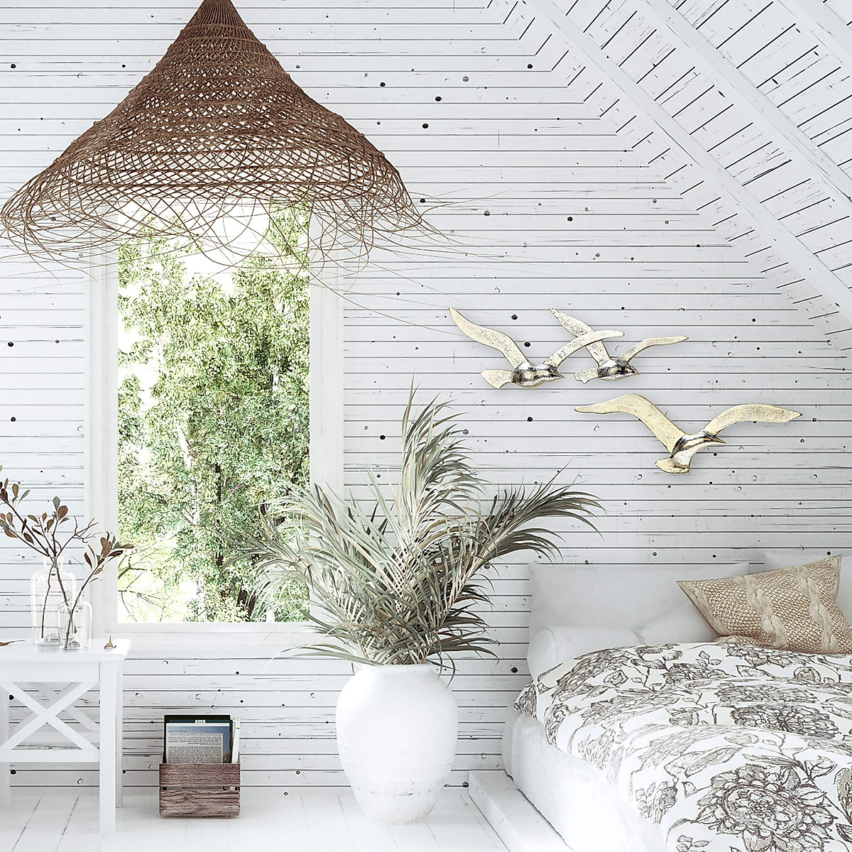 WHW Whole House Worlds Americana Flying Birds Metal Wall Decor Art, Handcrafted, Cast of Fine Silver Aluminum, Bas-relief, 15.25 Inches Wide and 13.25 Inches Wide