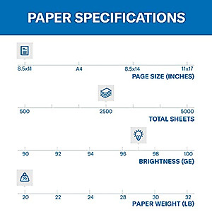 Hammermill Printer Paper, Premium Multipurpose Paper 20 lb, 8.5 x 11 - 5 Ream (2,500 Sheets) - 97 Bright, Made in the USA