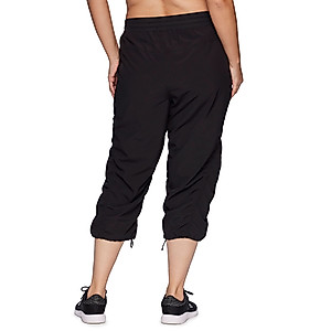 RBX Women's Plus Size Lightweight Woven Drawstring Capri Pant Jet Black 3X