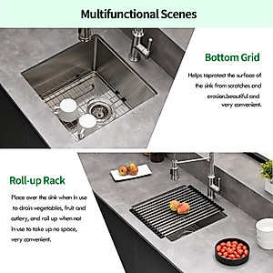 EcoChannels Undermount Kitchen Sink, 18 x 18 x 10 Inch Single Bowl Bar Sink 16 Gauge T-304 Stainless Steel Kitchen Sinks with Accessories
