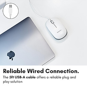 Macally USB Wired Mouse for Mac and Windows - Simple 3 Button Corded Computer Mouse Wired, Scroll Wheel Layout with Long Wire Cord - Plug and Play USB Mouse Wired for Laptop, PC Desktop, Notebook