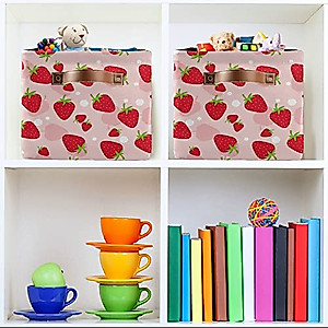 xigua Strawberry Pattern Foldable Storage Bin, Collapsible Sturdy Fabric Storage Basket Cube W/Handles, Storage Box for Organizing Toys Nursery Closet Bedroom Office 1PCS