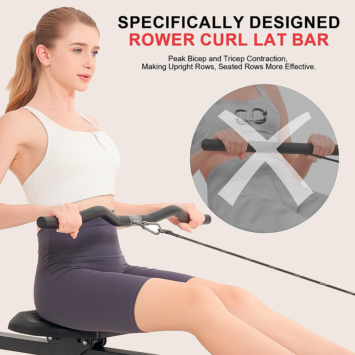 Diaomao Multi Rowing Machines for Home Use, Adjustable Resistance Rower Machine with Comfortable Seat Cushion and Curl Bar, 180LBS Loading Capacity (Rowing Machine)
