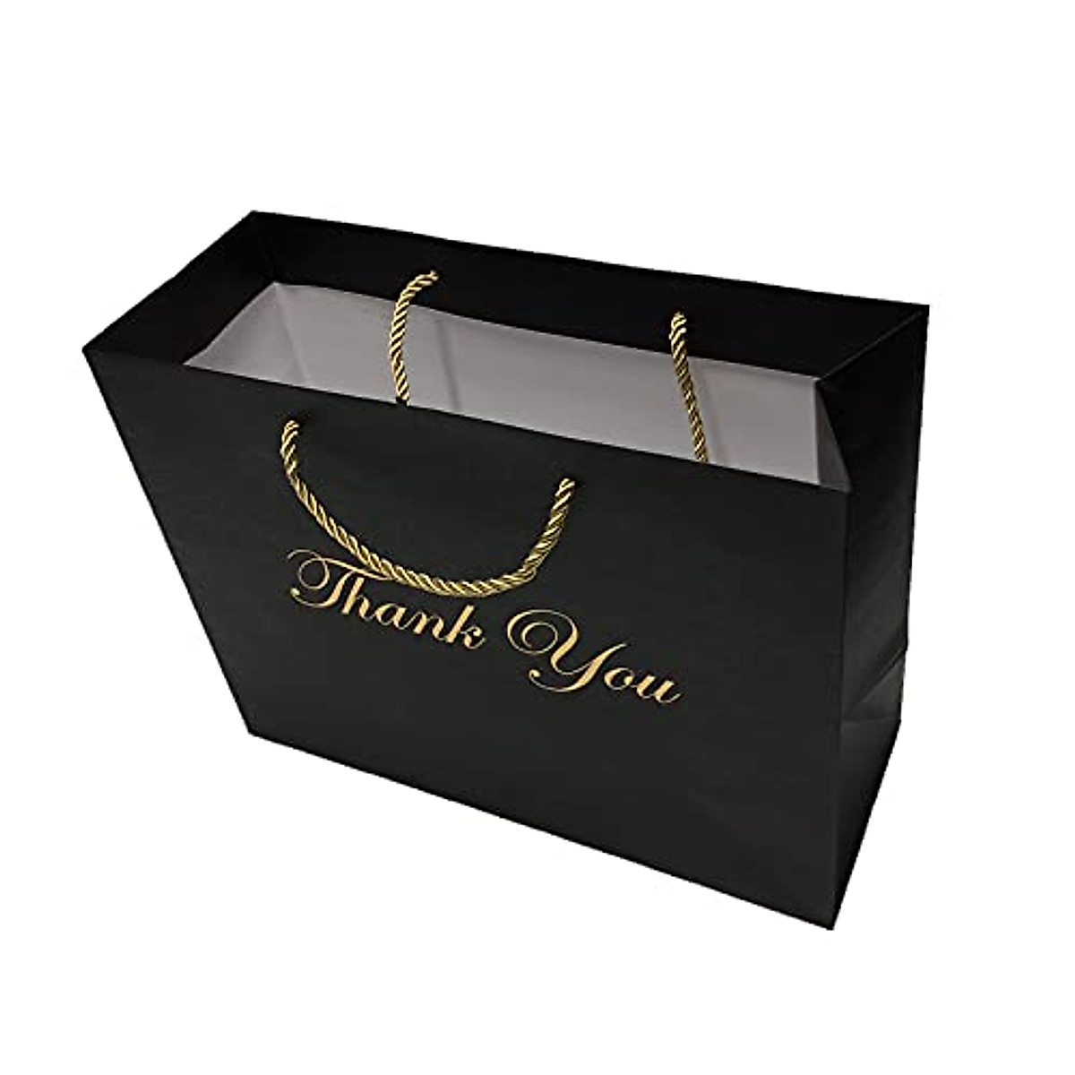 MODEENI Large Black Thank You Gift Bags Paper Shopping Bags with handles 13x10 Large Gift Bags 12 Pack Gold Foil Premium Quality Matte Embossed for Small Business 13x5x10