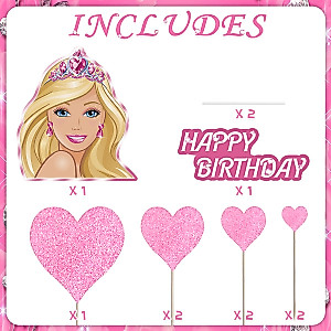 Girl Cake Topper Set, Happy Birthday Cake Toppers, Heart Party Supplies Favor Cake Decorations Pink Party Girly Set