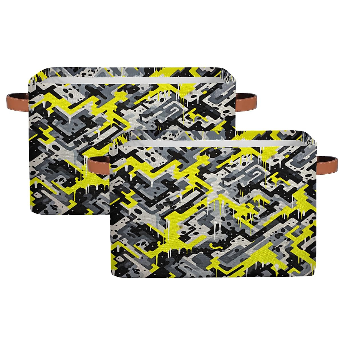 GzLeyigou Yellow Camo Skin Large Collapsible Storage Bins ,Decor Decorative Canvas Fabric Storage Boxes Organizer with Handles,Rectangular Baskets Bin for Home Shelves Closet Nursery Gifts