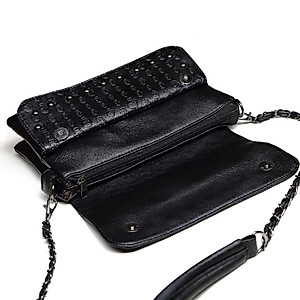 Freie Liebe Women Classic Black Skull Cross Body Bag Vintage Clutch Purse Shoulder Bag