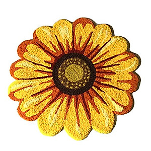 Syhonic Handmade Sunflower Rug Mat 25×25 Inch Flower Shape Floor Mat Washable Non-Slip Bath Mat Floor Rugs for Bedroom,Living Room,Kitchen,Bathroom(Yellow)