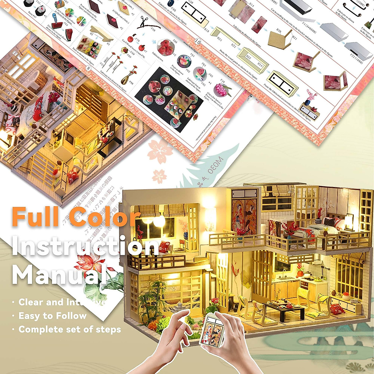 Flever Dollhouse Miniature DIY House Kit with Japanese Style, Creative Room with Furniture for Romantic Valentine's Gift (Quiet and Elegant Residence)