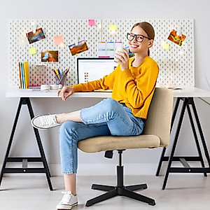 LEMBERI Fabric Padded Desk Chair No Wheels, Armless Wide Swivel Home Office Desk Chair,120° Rocking Mid Back Ergonomic Computer Task Vanity Chair for Office, Home, Make Up,Small Space (Yellow)