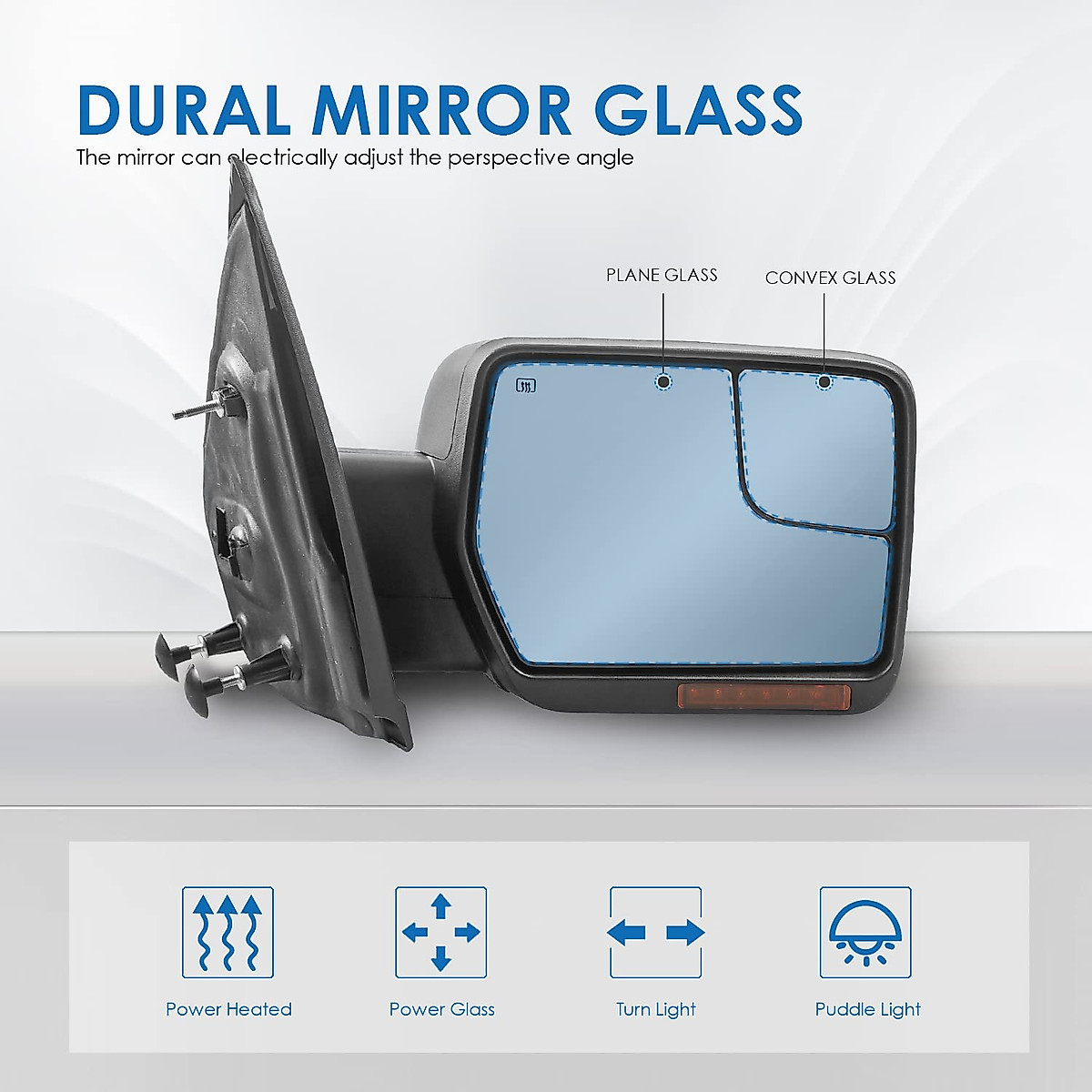 MOSTPLUS Power Heated Towing Mirror Compatible with 2004-2014 Ford F150 F-150 Power Heated Mirror w/Sequential Turn Light, Puddle Light, Dural Beam (Black)