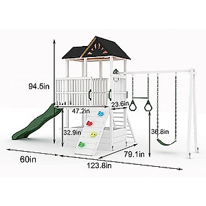 Avenlur Craftsman Modern Swing Set - Outdoor Backyard Swing: Montessori Waldorf Style Slide, Clubhouse, Fort, Gymnastic Bar, Rock Climb Wall, and More for Kids' Imaginative Play - ASTM Cert. - 3-11yr