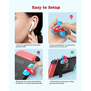 Vivefox Switch Bluetooth Adapter - Bluetooth 5.0 Audio Transmitter Compatible for Nintendo Switch/Lite 3.5mm Audio Adapter with APTX Low Latency Supports Wireless Bluetooth Headphones and Speakers