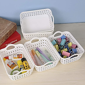 HOMMP 12-Pack White Plastic Woven Storage Basket Tray with Handle (Mini)