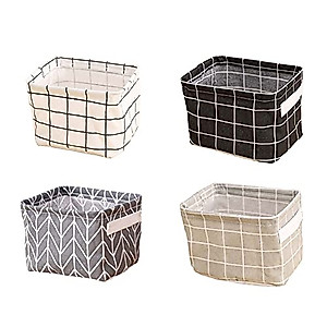 Kamuavni Small Storage Basket Home Decor Cotton And Linen Organizers Bag for Makeup, Book, Baby Toys,Stationery,Baby Nursery Basket With Handles 7.9"*6.3"*5.5" - 4 pack