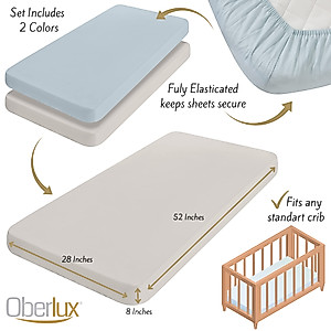 OBERLUX Crib Bedding Set for Boys | 4-Piece Baby Nursery Bedding Crib Set | Geometric Patterns, Shiny Silver, Baby Blue & Marble Prints | Precious Collection