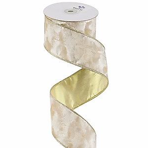 MEEDEE Ivory Velvet Ribbon with Gold Back Double Sided Christmas Wired Ribbon Cream Velvet Ribbon 2.5 Inch with 10 Yards Christmas Velvet Ribbon for Christmas Tree, Wreath Supplies, Crafts Bow