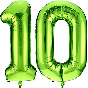 40 Inches Green Number Digital Balloons Large Aluminum Foil Numeral Balloon for Birthday Anniversary Wedding Engagement Bridal Shower Party Photo Props (Green 10)