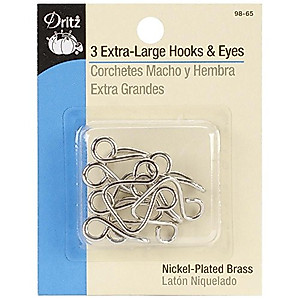 Dritz Hooks & Eyes, Extra-Large Hook & Eye Closures, Nickel, 3