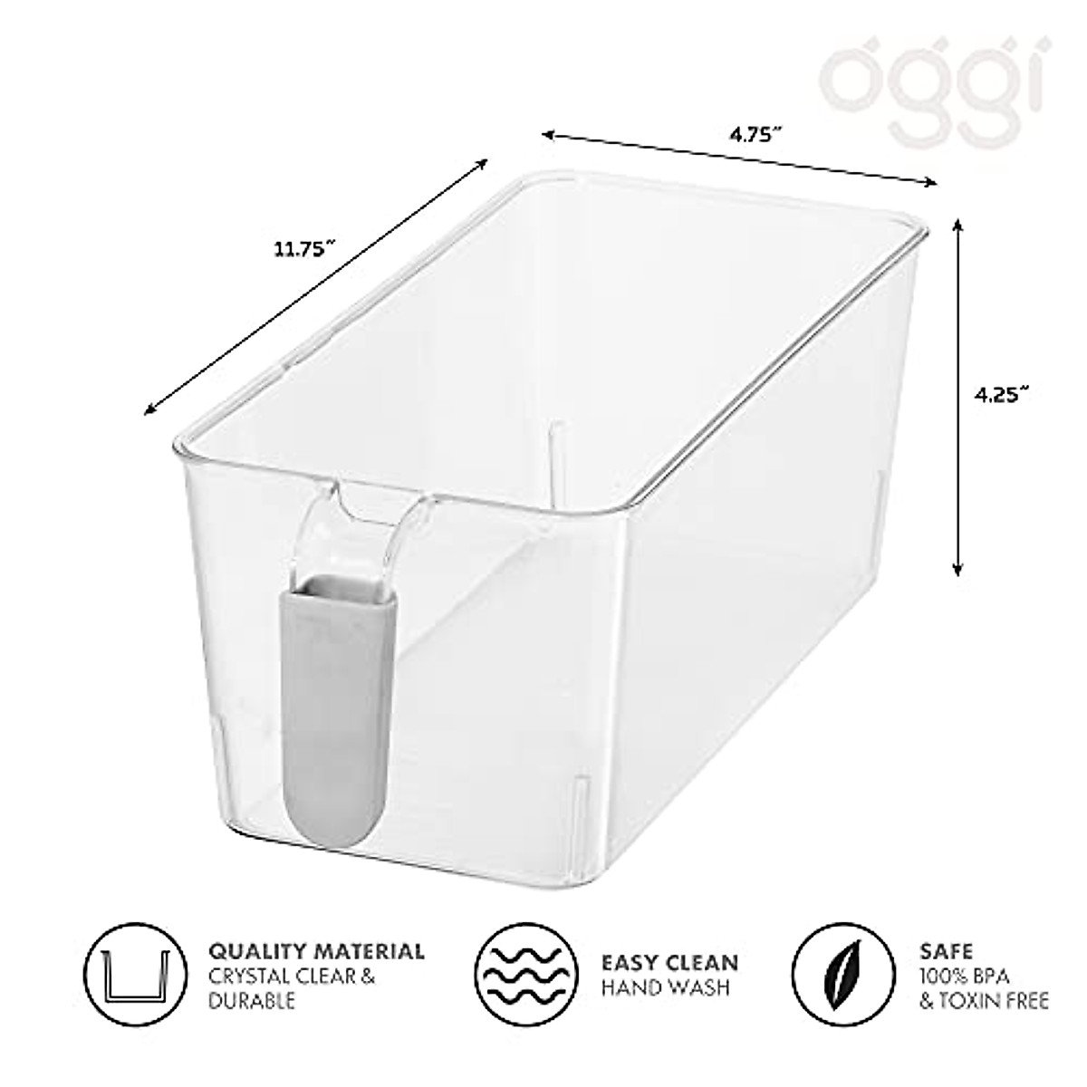 Oggi Set of 2 Refrigerator and Pantry Clear Storage Bins with Handles ( 11-inch x 6.25 inch x 3.4 inch )
