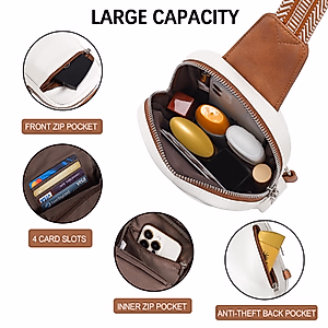 CLUCI Small Sling Bag for Women Crossbody Purse, Leather Fanny Packs with Guitar Strap, Cross Body Bag Women Off White with Brown