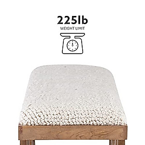 Powell Stained Mango Wood Boho White Berber Boucle Top Halco Bench, 19" Seat Height, Natural