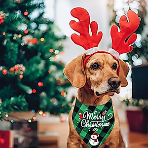 2 Pack Christmas Dog Cat Bandana Set, Holiday Buffalo Plaid Bib for Large Medium Small Puppies Pets
