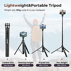 Eicaus 60'' Selfie Stick Tripod with Wireless Remote, Cell Phone Stand for Video Recording, Vlogging, Lightweight Portable Travel Tripod for iPhone, Android