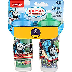 Playtex Sipsters Stage 3 Thomas The Train Spill-Proof, Leak-Proof, Break-Proof Insulated Spout Sippy Cups - 9 Ounce - 2 Count (Color/Theme May Vary)