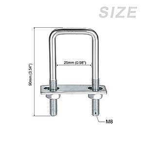 METALLIXITY U Bolts (M8x25x90mm), Square U Bolt Carbon Steel with Accessories - for Construction, Pipe