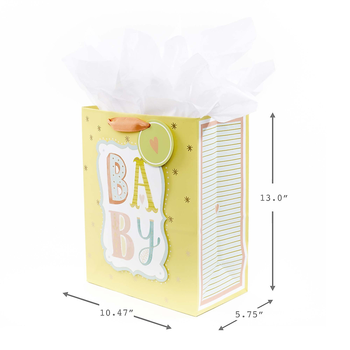 Hallmark 13" Large Gift Bag with Tissue Paper (B-A-B-Y, Yellow) for Baby Showers, New Parents and More