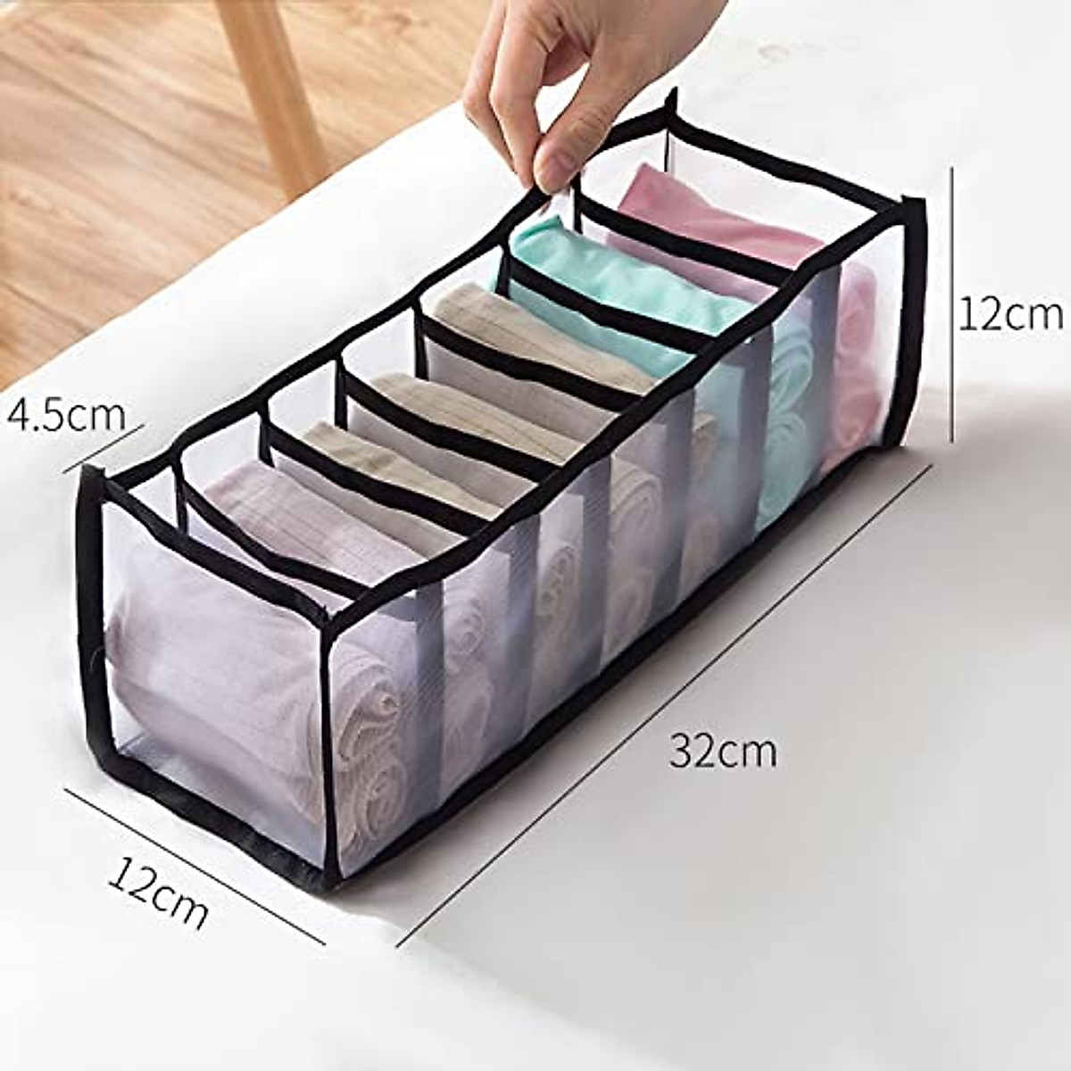 BlackeEight Foldable Underwear Drawer Organizer,6/7/11 Grid Mesh Nylon Closet Clothes Dividers Dresser Compartments for Bras Socks Underpants Panties and Ties (Black Panties Style)