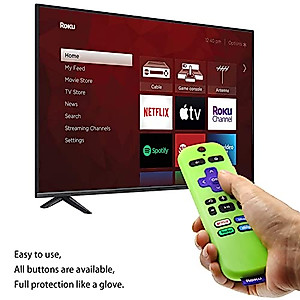 [2 Pack] Remote Cover (Glow in The Dark) Compatible with Roku Voice Remote, Pinowu Anti Slip Silicone Cover Compatible with Roku Players and Roku TVS Voice Remote (Green and Blue)