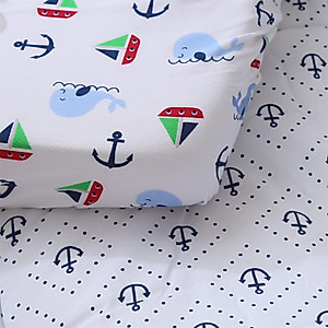 Wowelife Nautical Crib Bedding Sets 3 Piece Whale Crib Comforter Bed Set Sea Crib Bedding Set Nursery Bedding Set with Comforter,Skirt and Fitted Sheet
