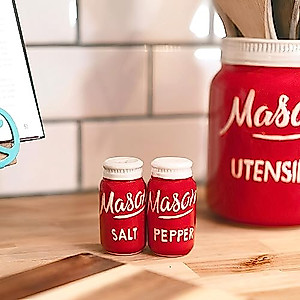 Mason Jar Kitchenware 17-Piece Set - Vintage Kitchen Accessories - Measuring Cups & Spoons, Spoon Rest, Salt & Pepper Shakers, Sponge Holder, Cookie Jar, Utensil Crock - Mother's Day Gift - Red