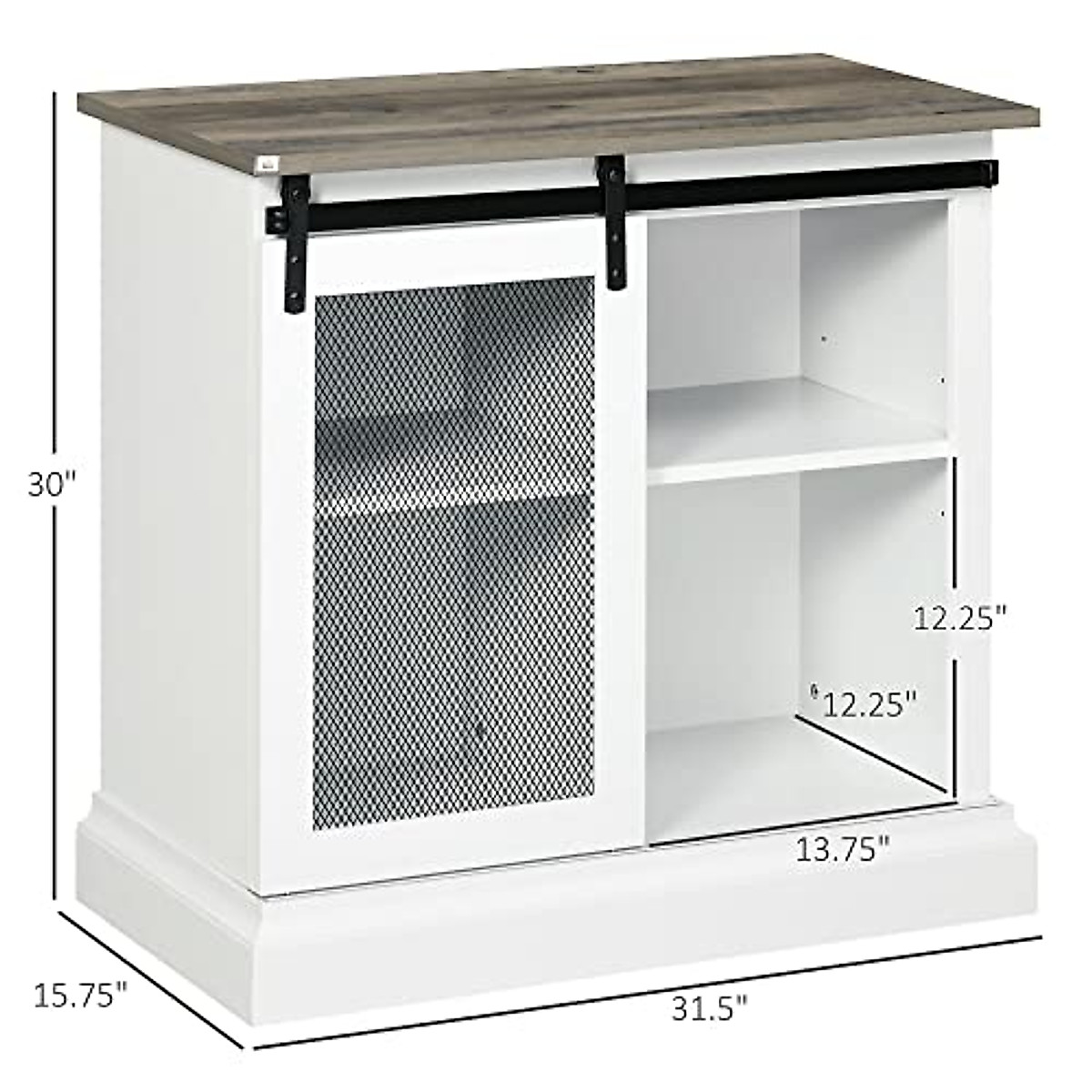 HOMCOM Farmhouse Kitchen Sideboard, Buffet Cabinet with Sliding Barn Door and Adjustable Shelves for Living Room, White