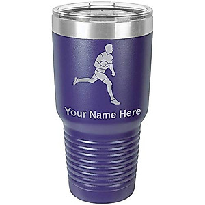 LaserGram 30oz Vacuum Insulated Tumbler Mug, Rugby Player, Personalized Engraving Included (Dark Purple)