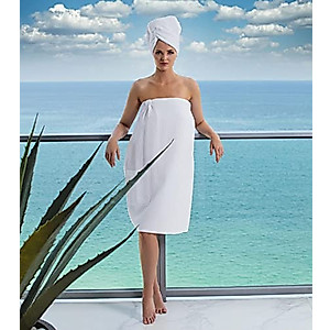 Boca Terry Spa Wrap, Waffle Spa Towel Wrap for Women, Lightweight Bath Wrap with Snaps for Sauna, Facial, Spa or Gym. White, S/M